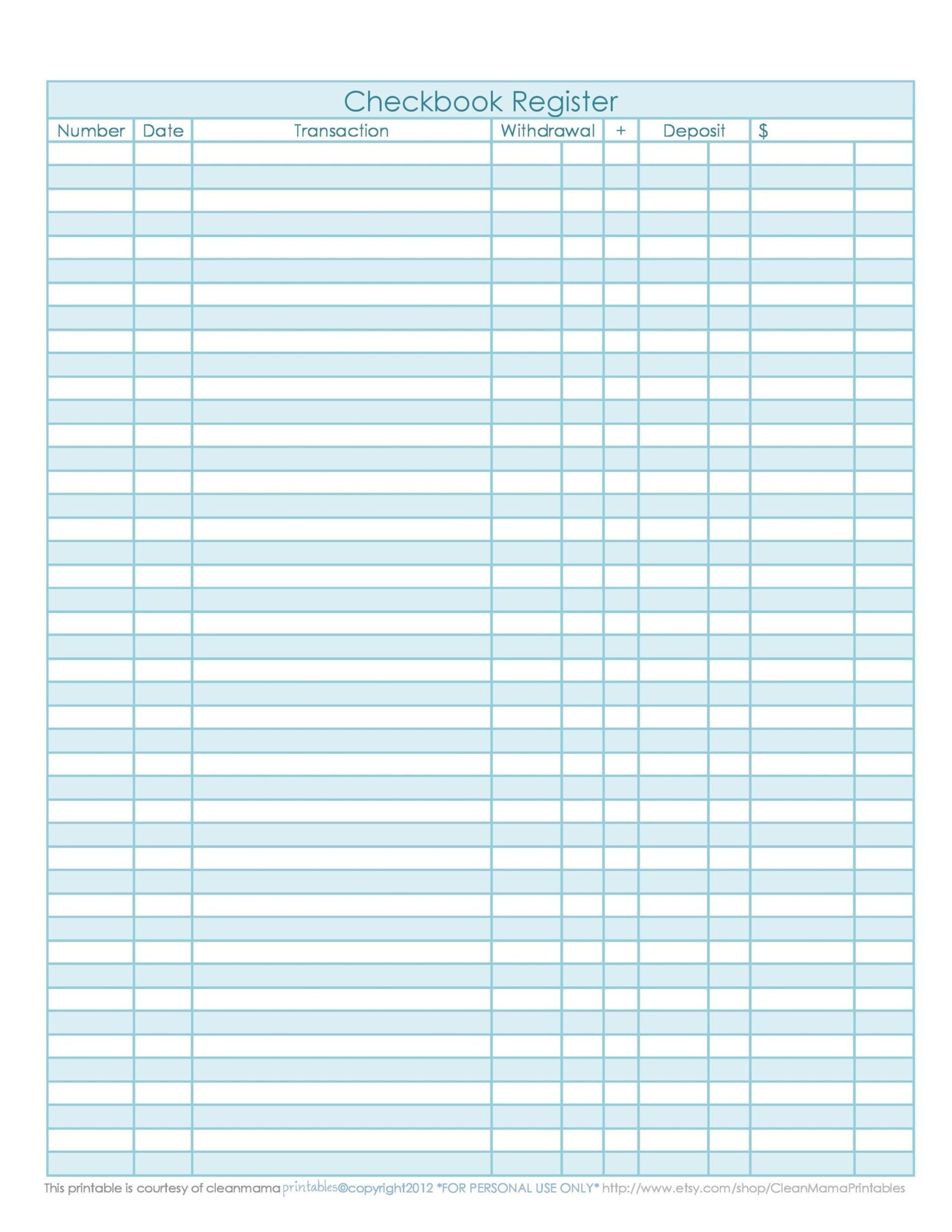 Free Printable Checkbook Register Template - Free Printable Templates