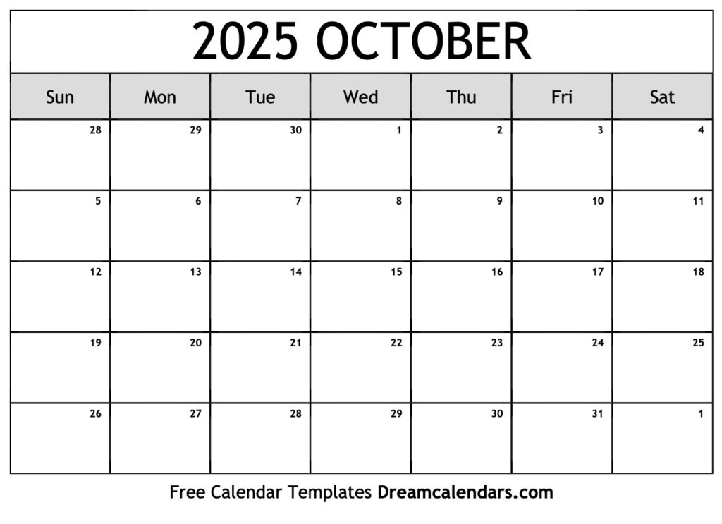 Blank October 2025 Calendar Printable - Free Printable Templates
