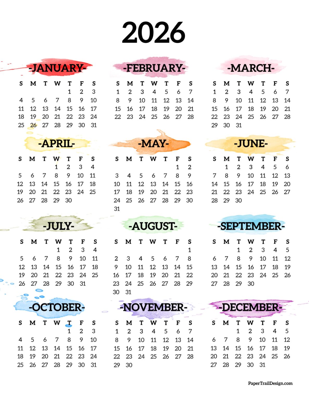 Free Printable 2026 Yearly Calendar Printable - Free Printable Templates