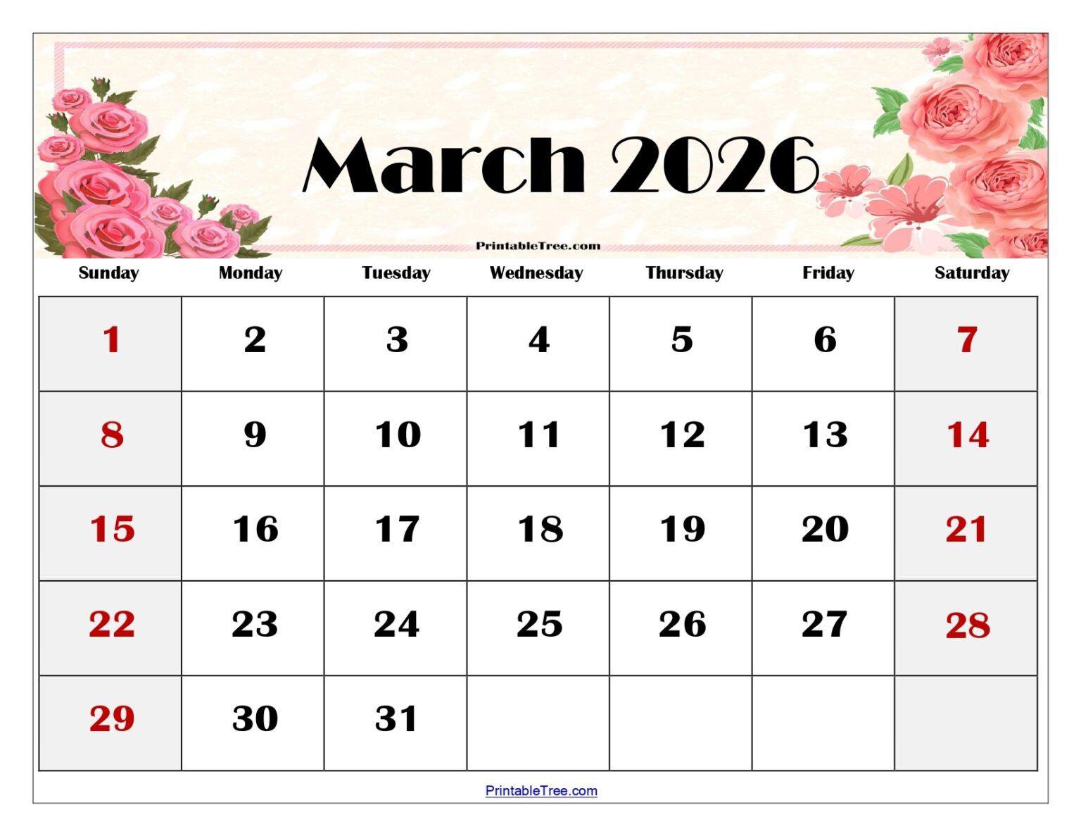 Printable March 2026 Calendar - Free Printable Templates
