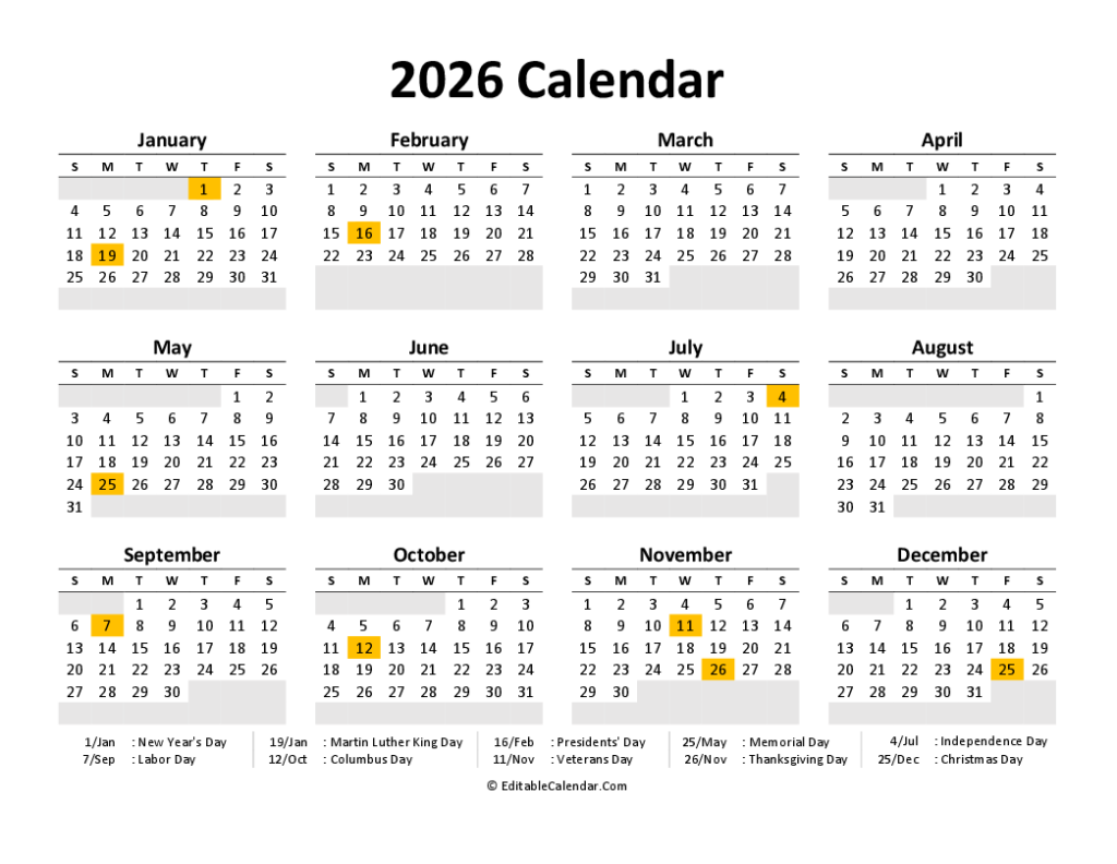 Free Fillable Printable Calendar 2026 - Free Printable Templates
