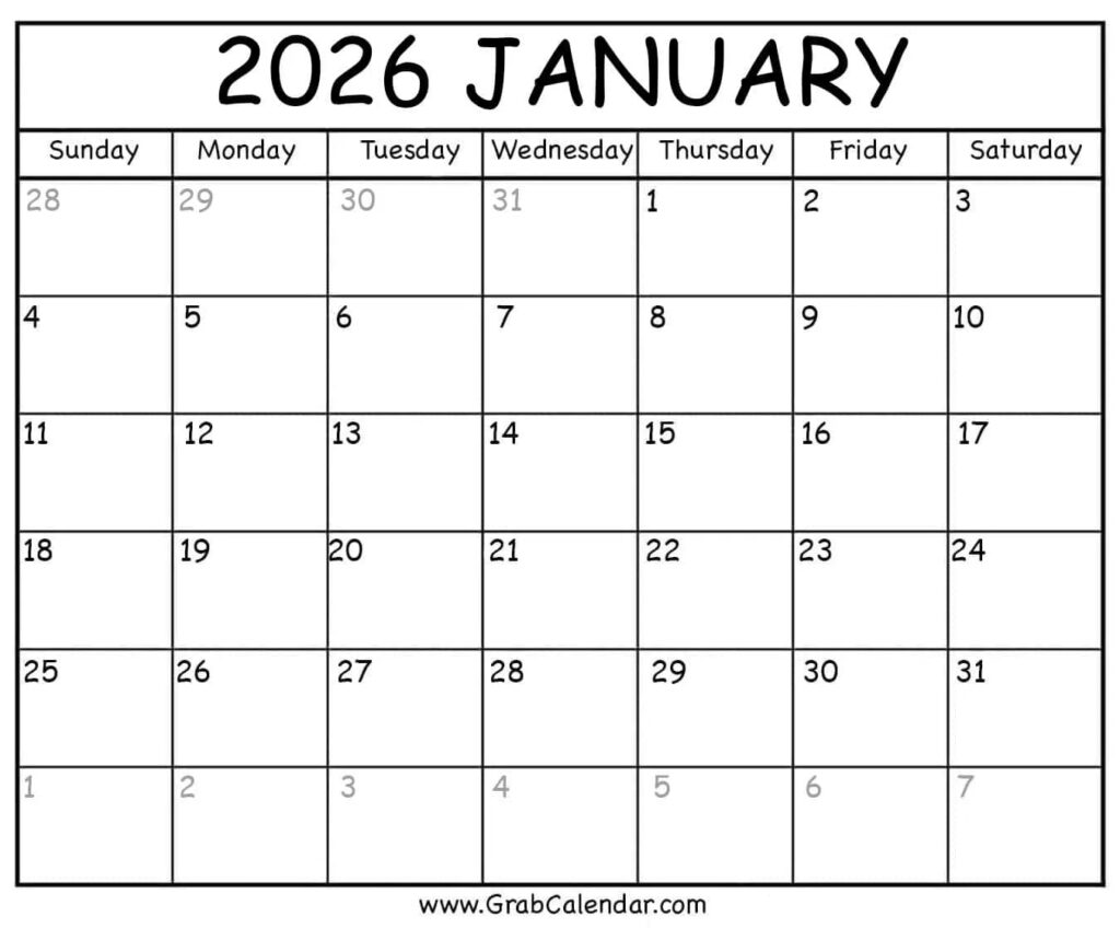 Blank Calendar 2026 Printable Pdf - Free Printable Templates
