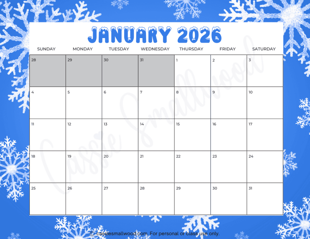 Printable Calendar 2026 Monthly Free - Free Printable Templates