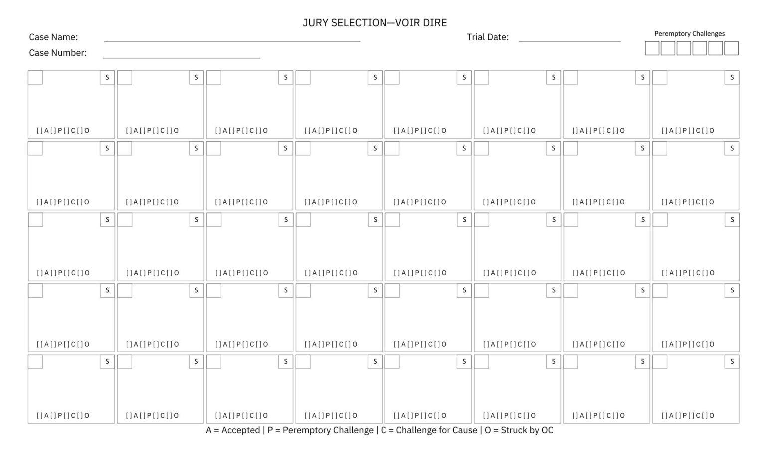 Printable Jury Selection Chart - Free Printable Templates